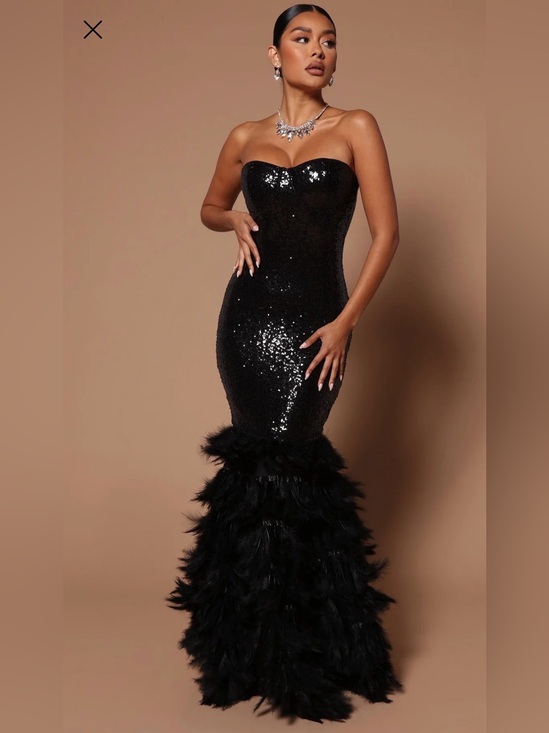 Fashion Nova | Dresses | Fashion Nova Black Sequin Feathered Mermaid ...